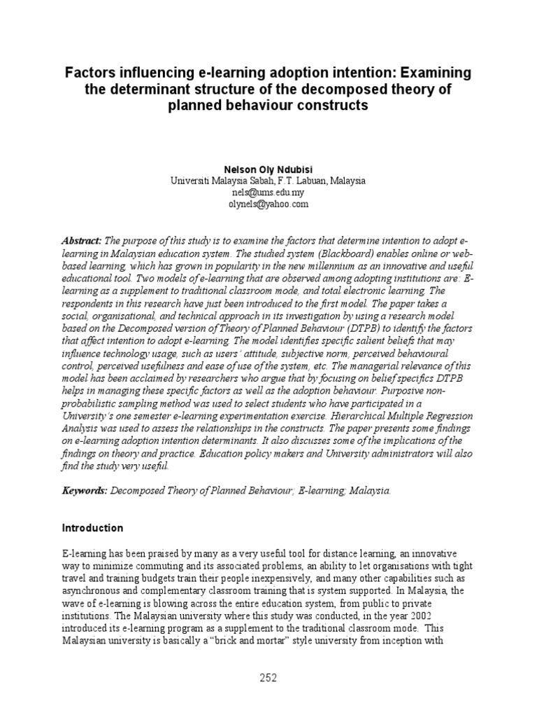 Factors Influencing E-Learning Adoption Intention Examining | PDF ...