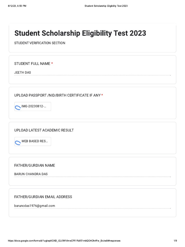 SCHOLARSHIP EXAM - Google Forms | PDF