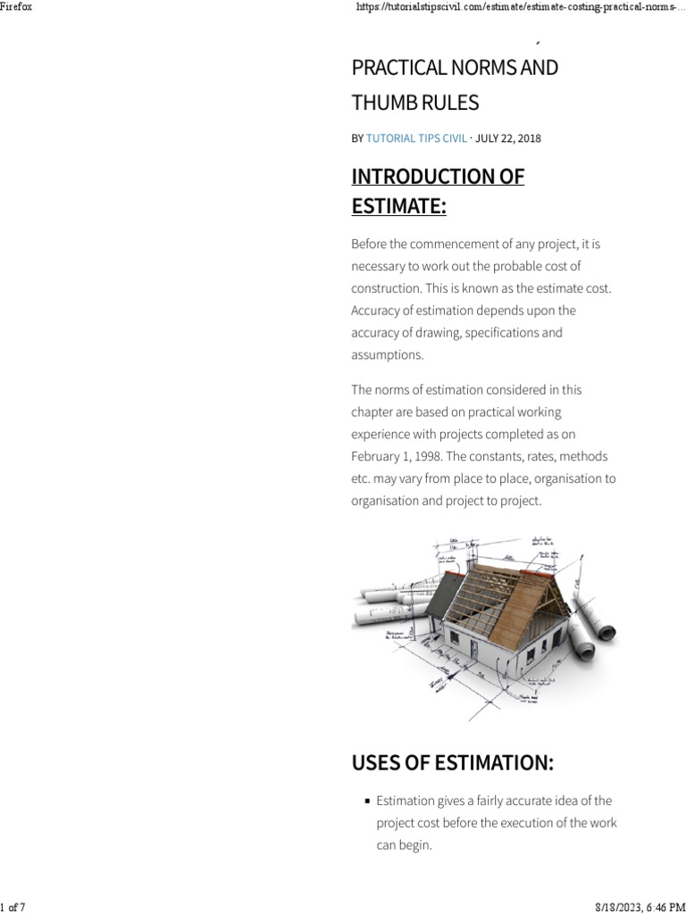 Estimate & Costing, Practical Norms and Thumb Rules | PDF