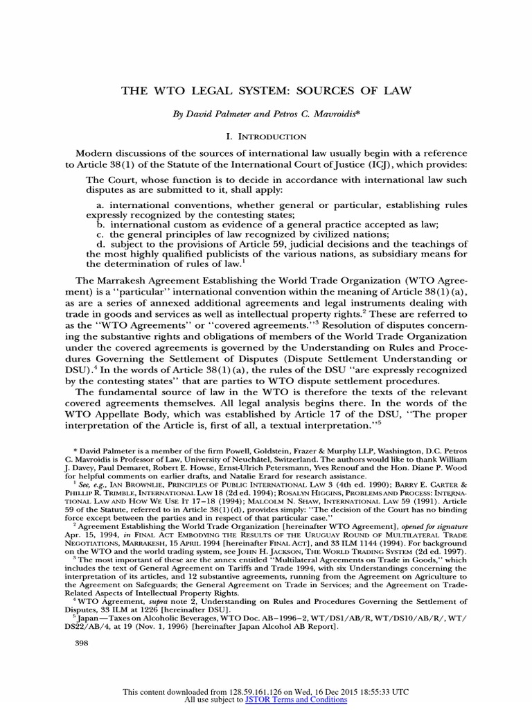 The_WTO_Legal_System_-_Sources_of_Law | PDF | World Economy | Trade