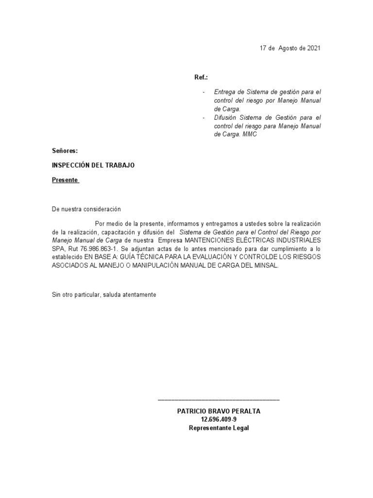Carta INSPECCIÓN DEL TRABAJO MMC | PDF