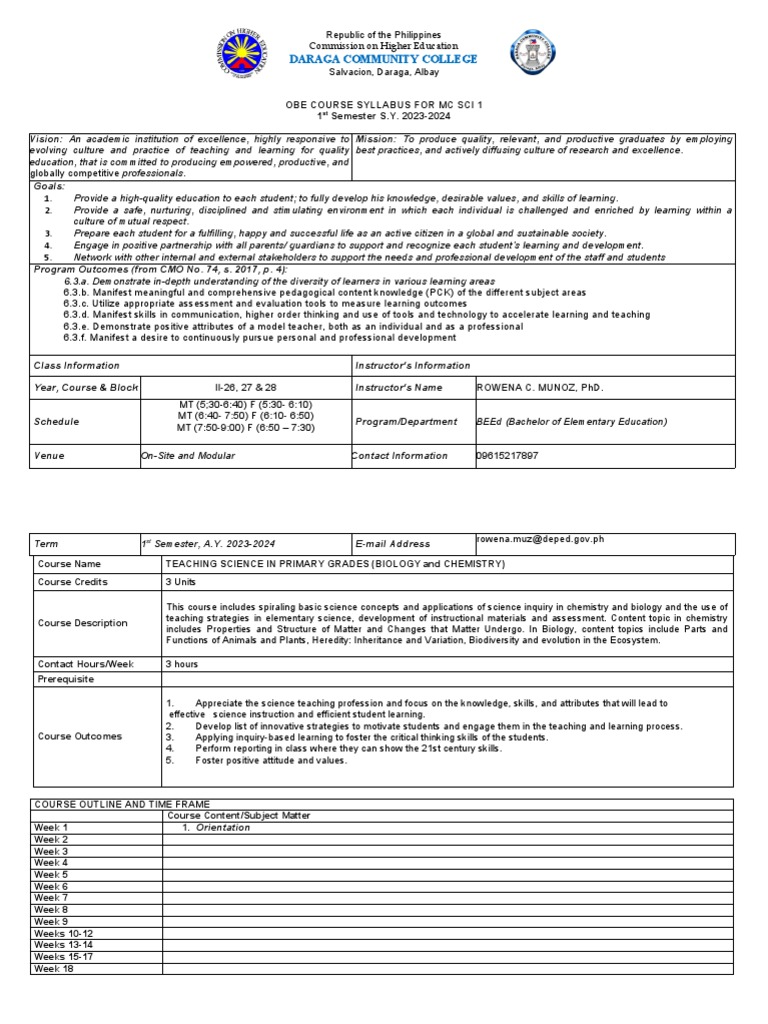 Template Obe Course Syllabus | PDF Template Obe Course Syllabus | PDF