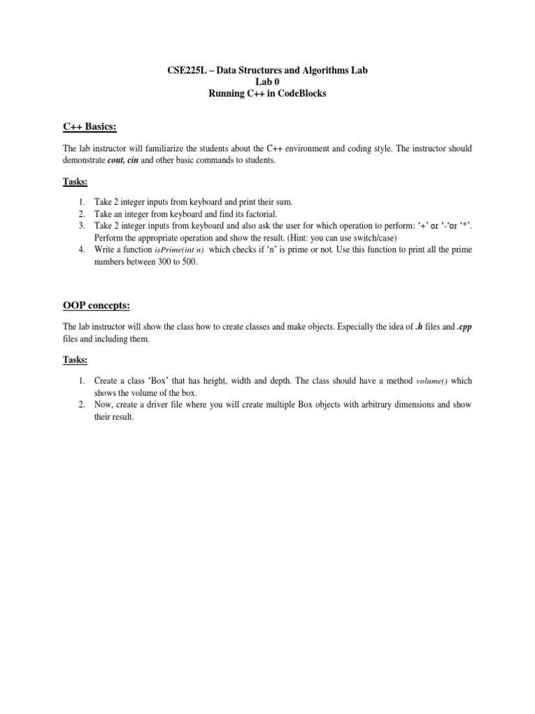 C++ Basics and OOP Lab Exercises | PDF | Teaching Methods & Materials
