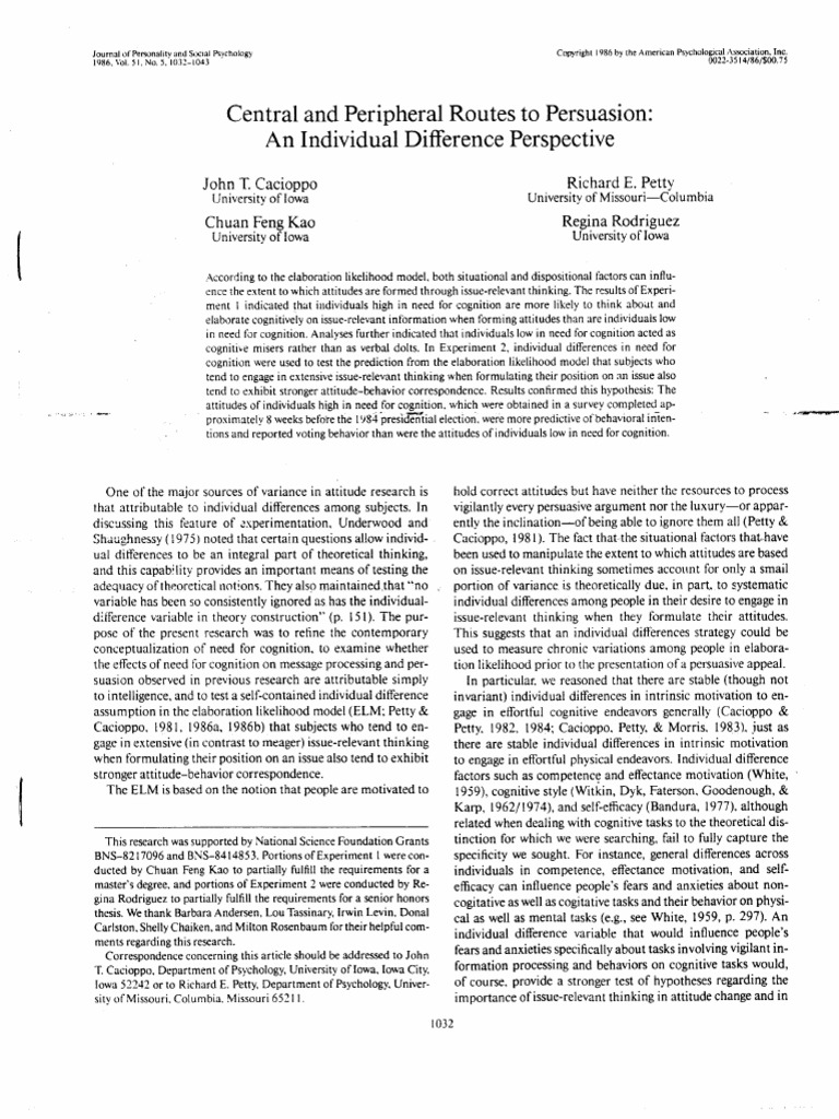 Central & Peripheral Routes To Persuasion | PDF