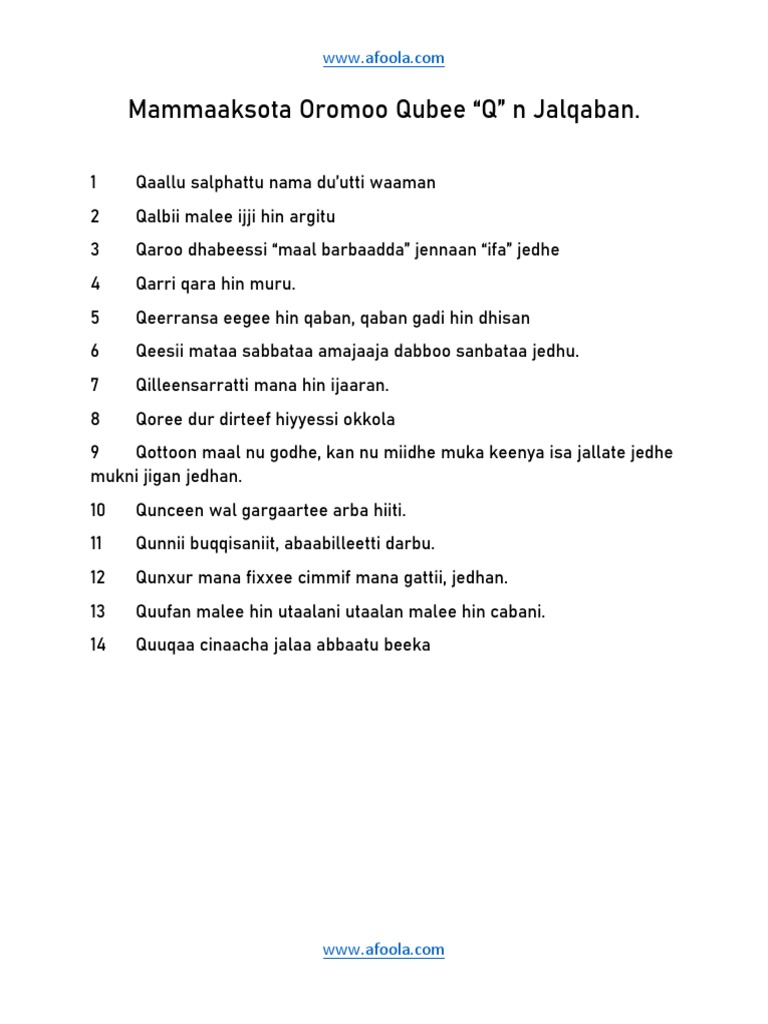 Oromo Proverbs Mammaaksa Oromoo Part17 | PDF