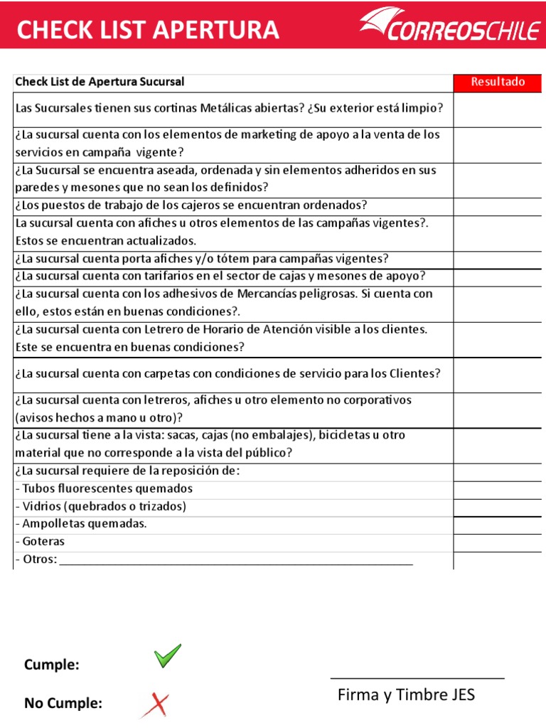 Check List Apertura | PDF