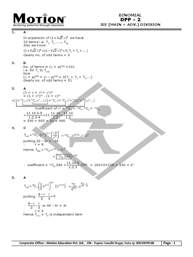 DPP-2 Binomial Sol @motion Lectures | PDF