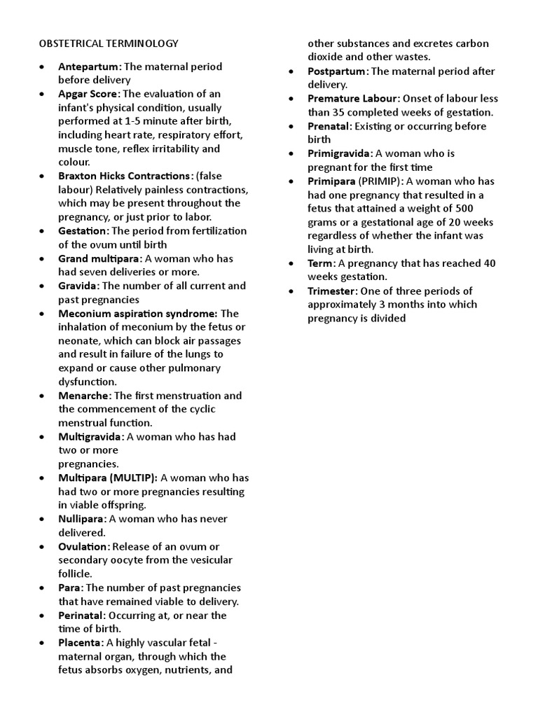 Obstetrical Terminology | PDF