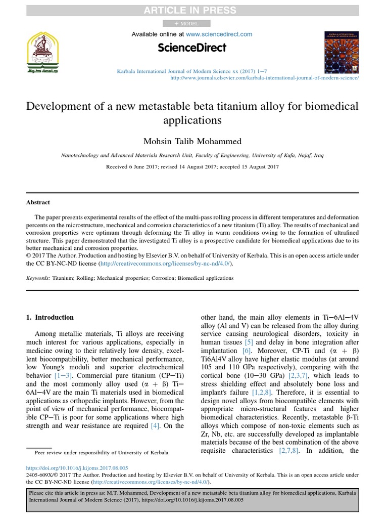 Development of A New Metastable Beta Titanium Alloy For Biomedical ...