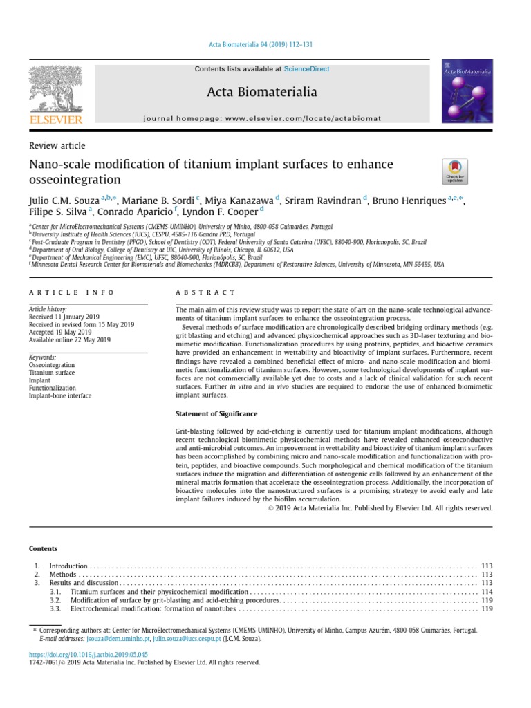 Nano Titanium Implants Enhancing Osseointegration Pdf