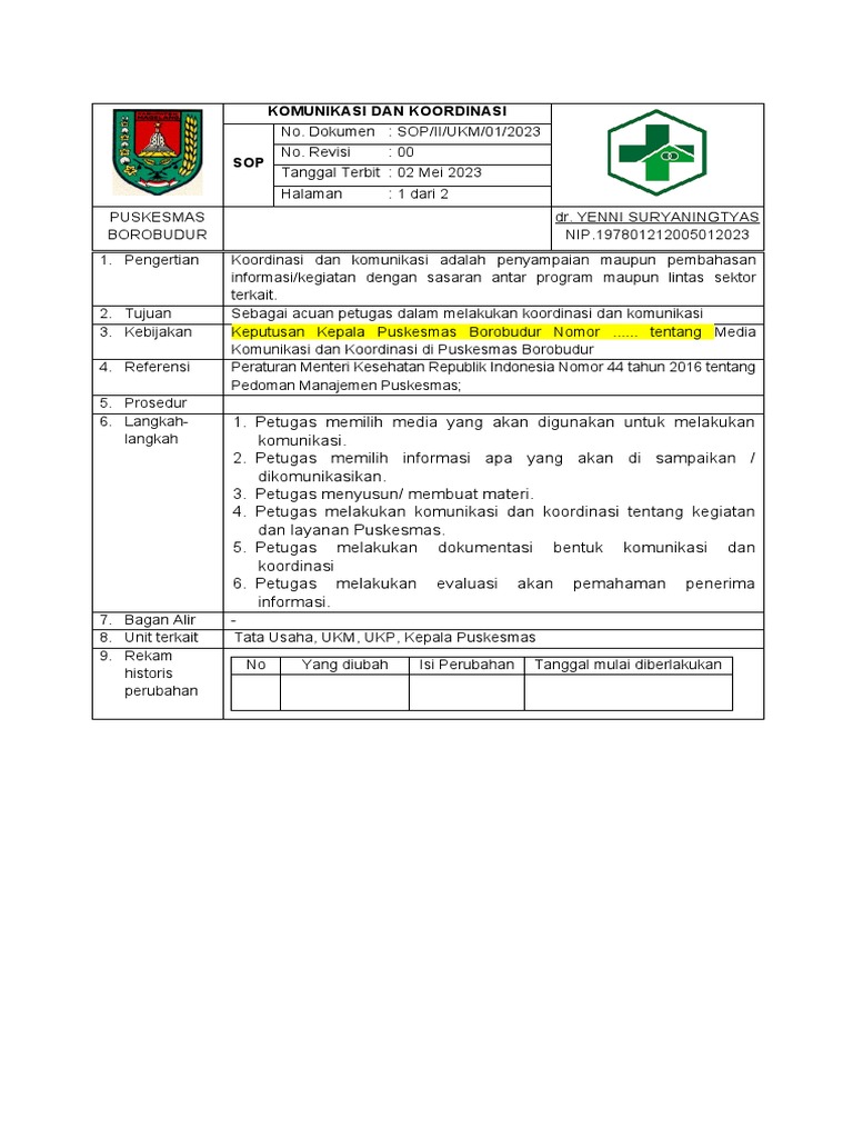 Sop Kom Dan Koordinasi | PDF