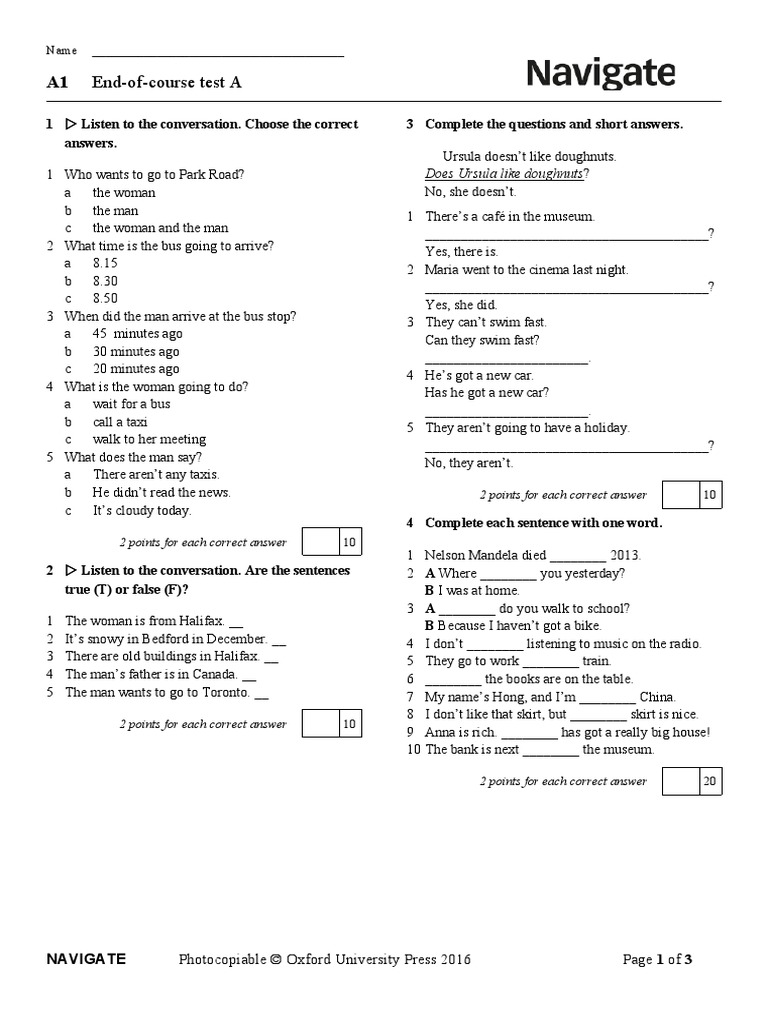 End Of Course Test A PDF