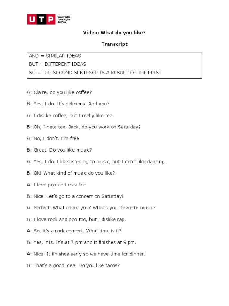 Week 14 - Transcript - What Do You Like | PDF