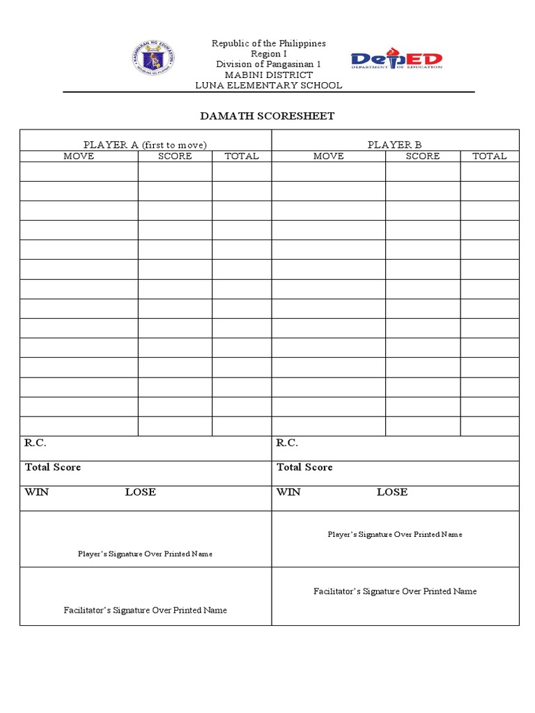 Damath Scoresheet | PDF