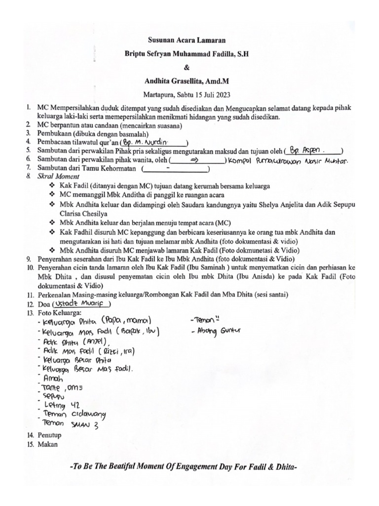 Susunan Acara Lamaran | PDF