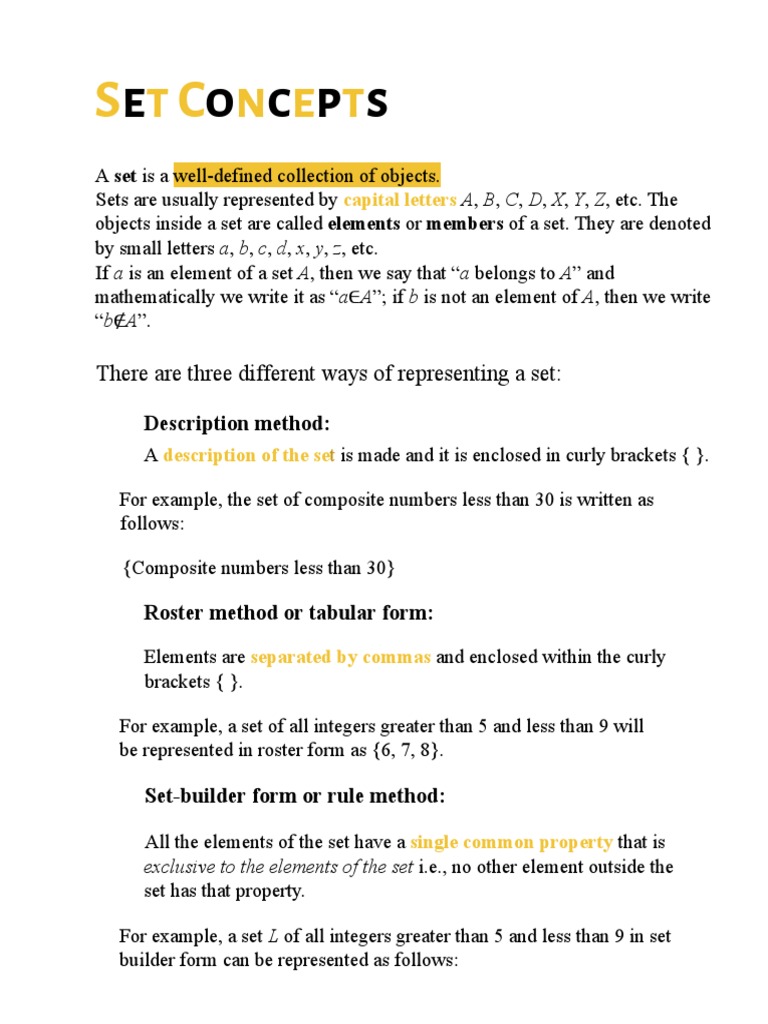 Sets Summary Pdf