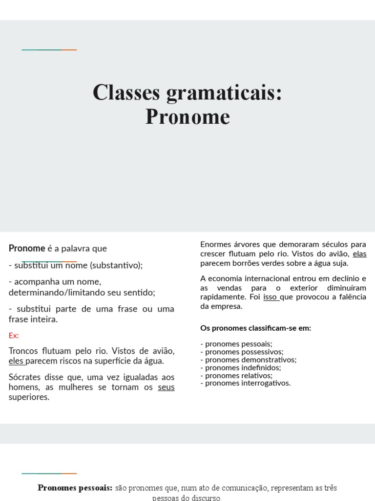 Classes Gramaticais - Pronome e Verbo | PDF | Pronome | Linguística