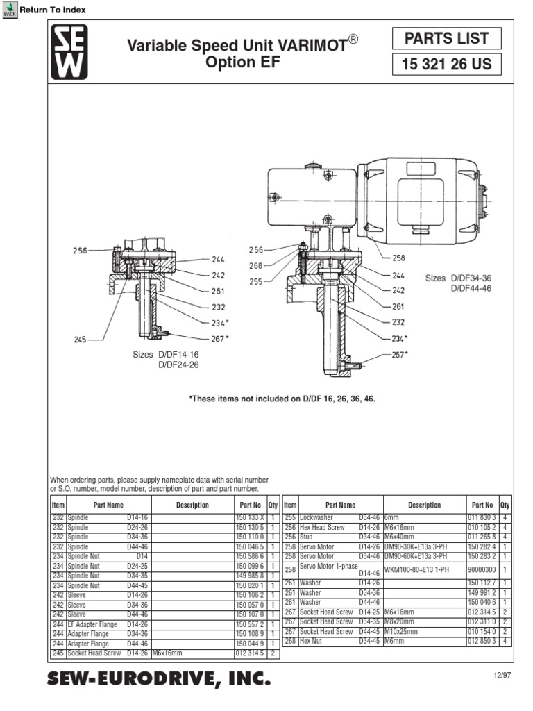 Variable Speed Unit VARIMOT Option EF: Sew-Eurodrive, Inc | PDF ...
