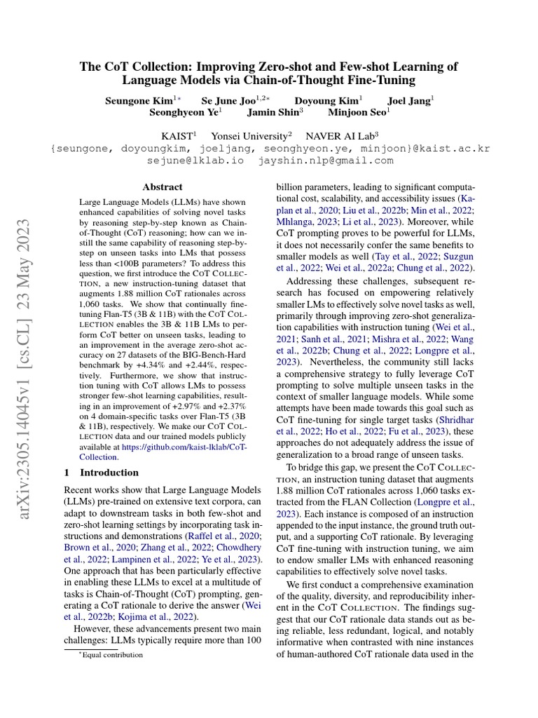 The CoT Collection: Improving Zero-Shot and Few-Shot Learning of ... The CoT Collection: Improving Zero-Shot and Few-Shot Learning of ...