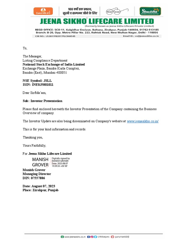 JSLL 07082023220427 Investor Presentation Update | PDF