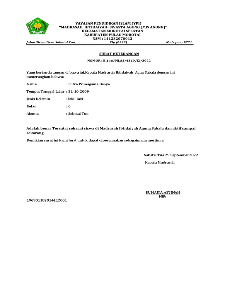 Surat Aktif Belajar Siswa | PDF