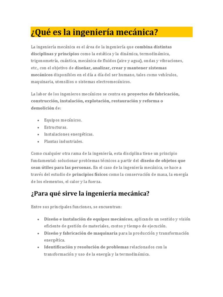 Qué Es La Ingeniería Mecánica | PDF