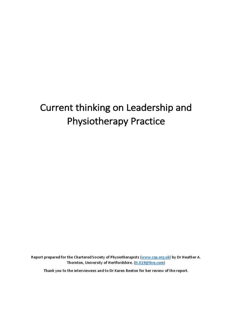 Current Leadership Thinking and Physiotherapy Practice | PDF