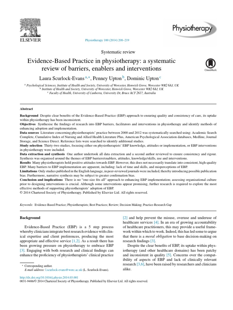 Evidence Based Practice in Physiotherapy - A Systematic Review of ...