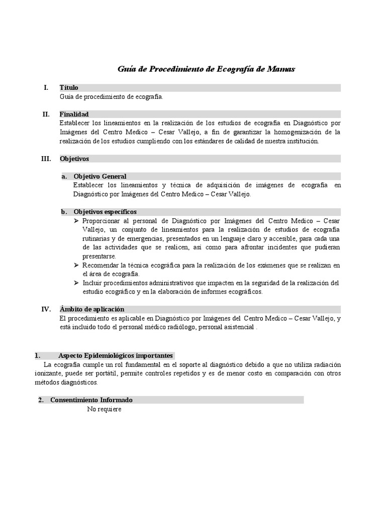 Guía de Procedimiento de Ecografía de Mamas | PDF | Ultrasonido médico ...