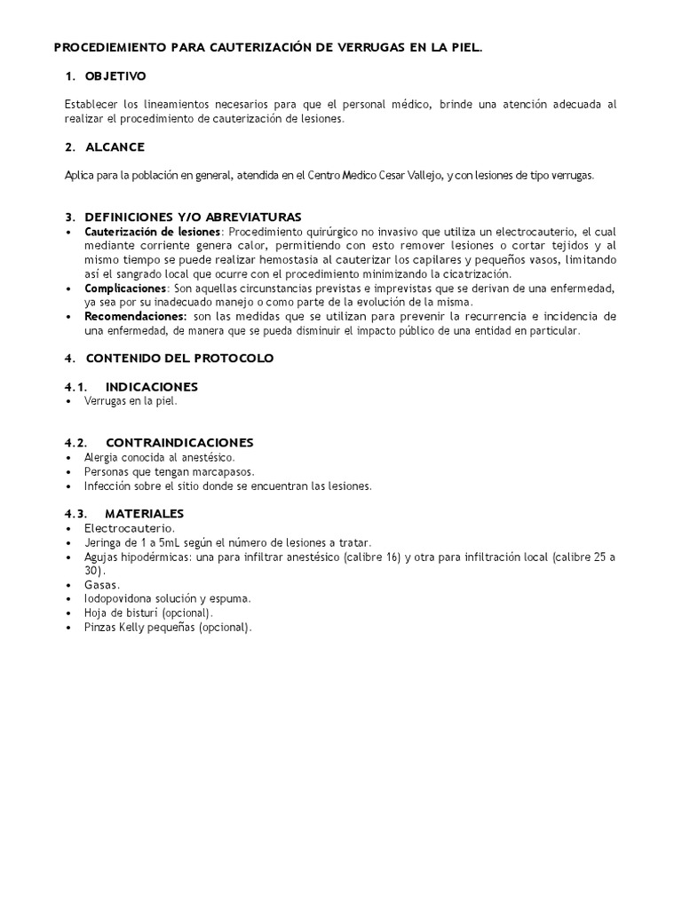 Cauterización de Verrugas en Piel | PDF | Herida | Medicina CLINICA