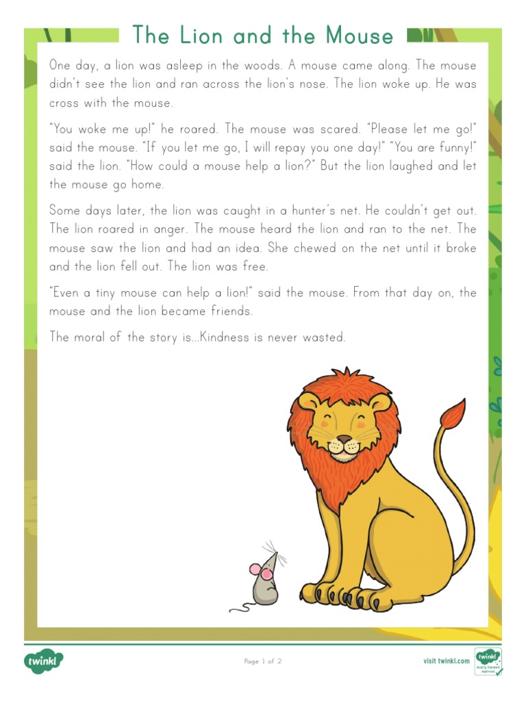 Us T L 53192 Second Grade The Lion and The Mouse Reading Comprehension Activity Ver 4 | PDF