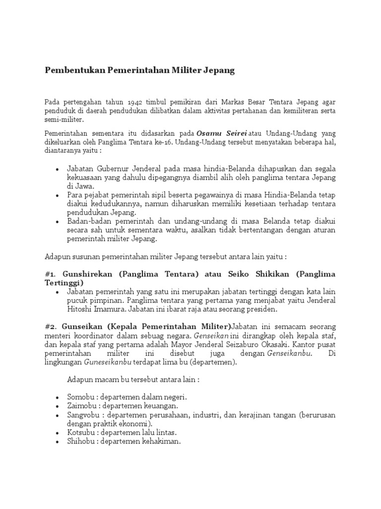 Pembentukan Pemerintahan Militer Jepang | PDF
