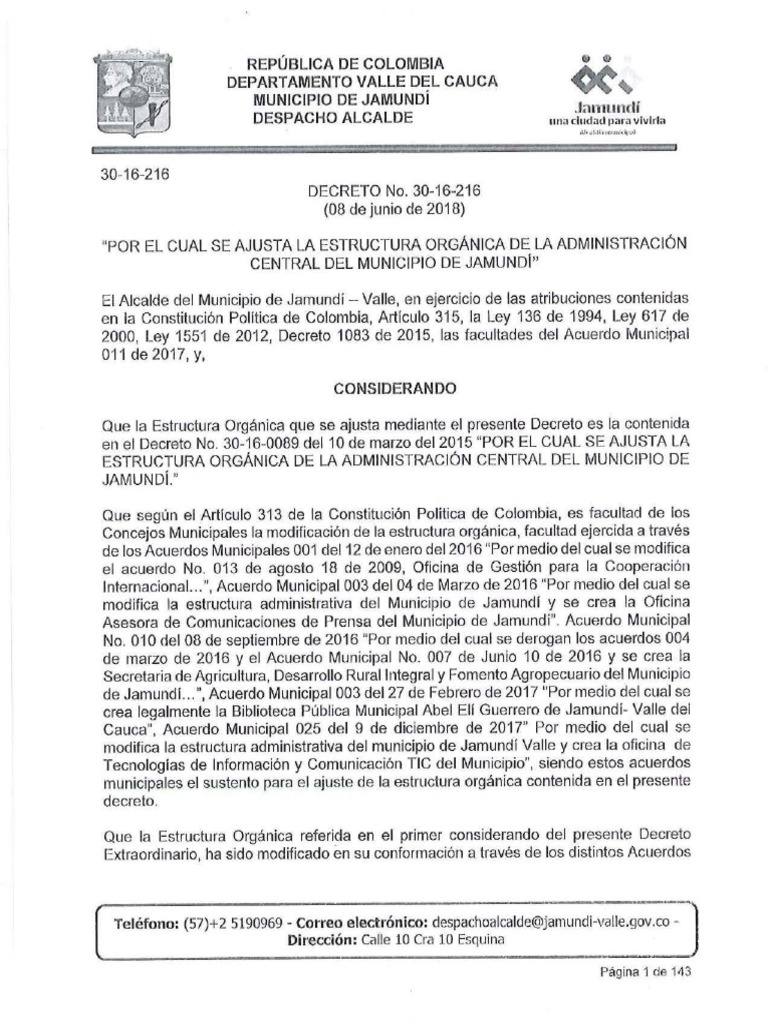 Estructura Organica Municipio Jamundi 2018 - 1 | PDF | Alcalde | Gobierno local