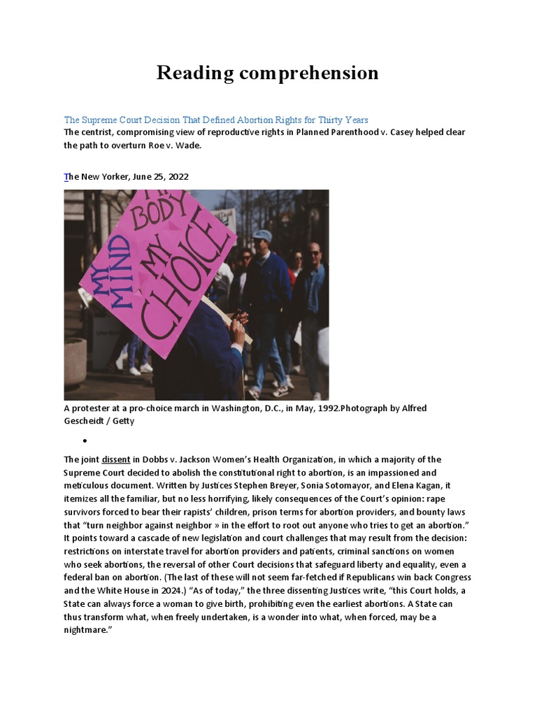 READING COMPREHENSION Roe Vs Wade Overturned - Corrigé | PDF | Roe V ...
