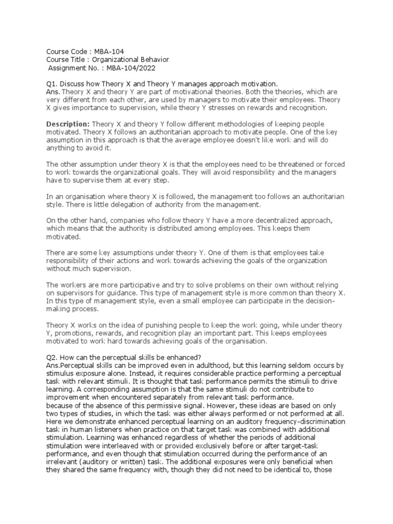 MBA Organizational Behaviour | PDF