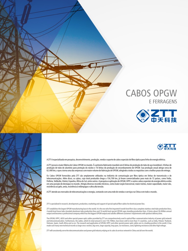 OPGW Catalogo ZTT | PDF | Optical Fiber | Electricity