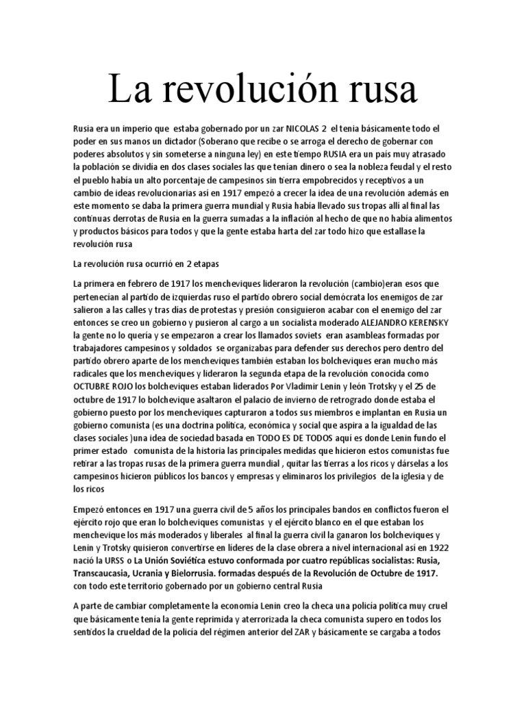 La Revolución Rusa | PDF | revolución rusa | Vladimir Lenin