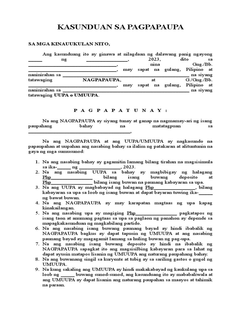 Kasunduan Sa Pagpapaupa | PDF