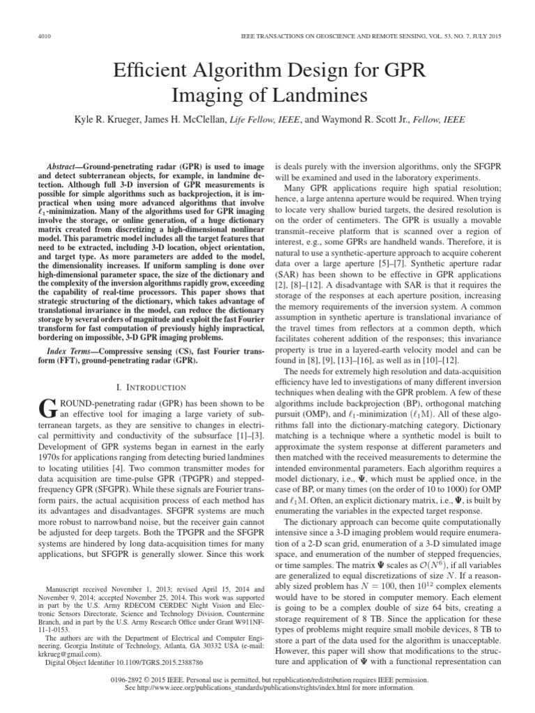 Efficient Algorithm Design For Gpr Imaging Of Landmines Pdf