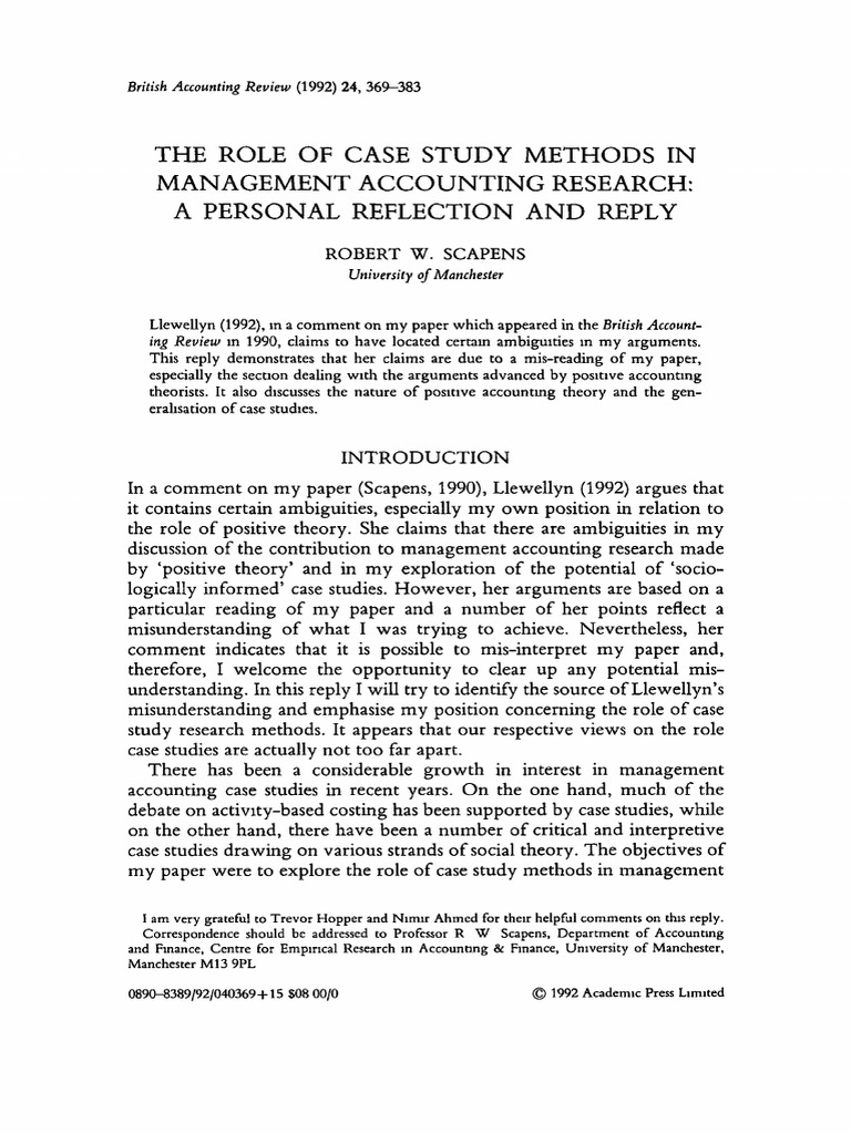 The Role of Case Study Methods in Manage | PDF | Finance & Money Management