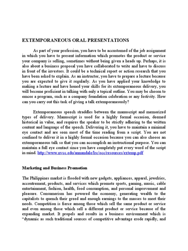 Types of Extemporaneous Presentation | PDF