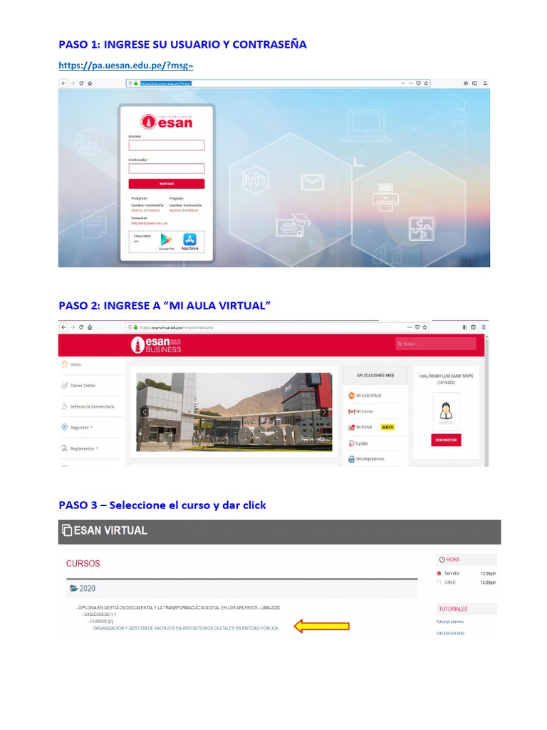 Manual Guia - Pasos para Acceder Al Aula Virtual - Esan Virtual | PDF | Crecimiento personal y ...