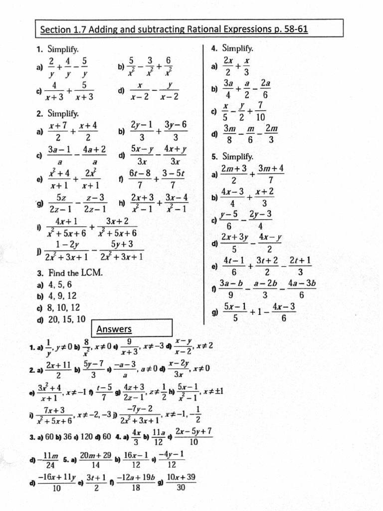 1.7-1.8 Textbook - Rational Expressions | PDF