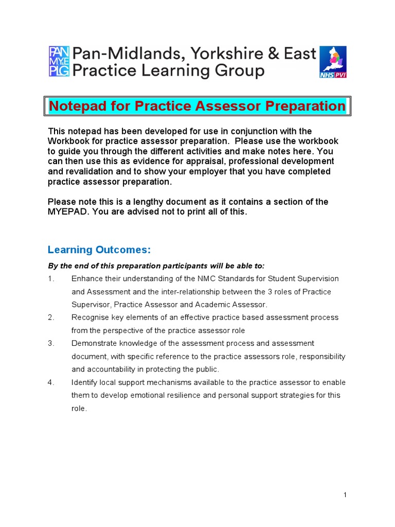 Notepad For Practice Assessor Preparation | PDF