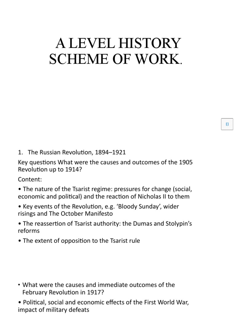 A Level History Scheme of Work | PDF