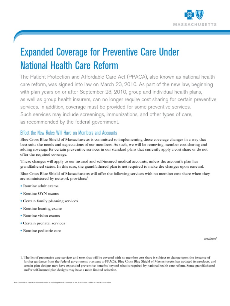 Blue Cross Preventive Care Services Fact Sheet | PDF