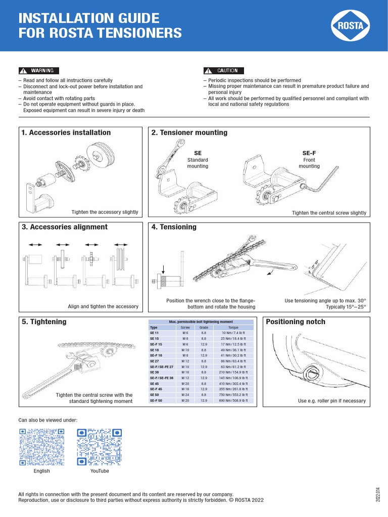 Rosta Tensioners Installation Guide | PDF