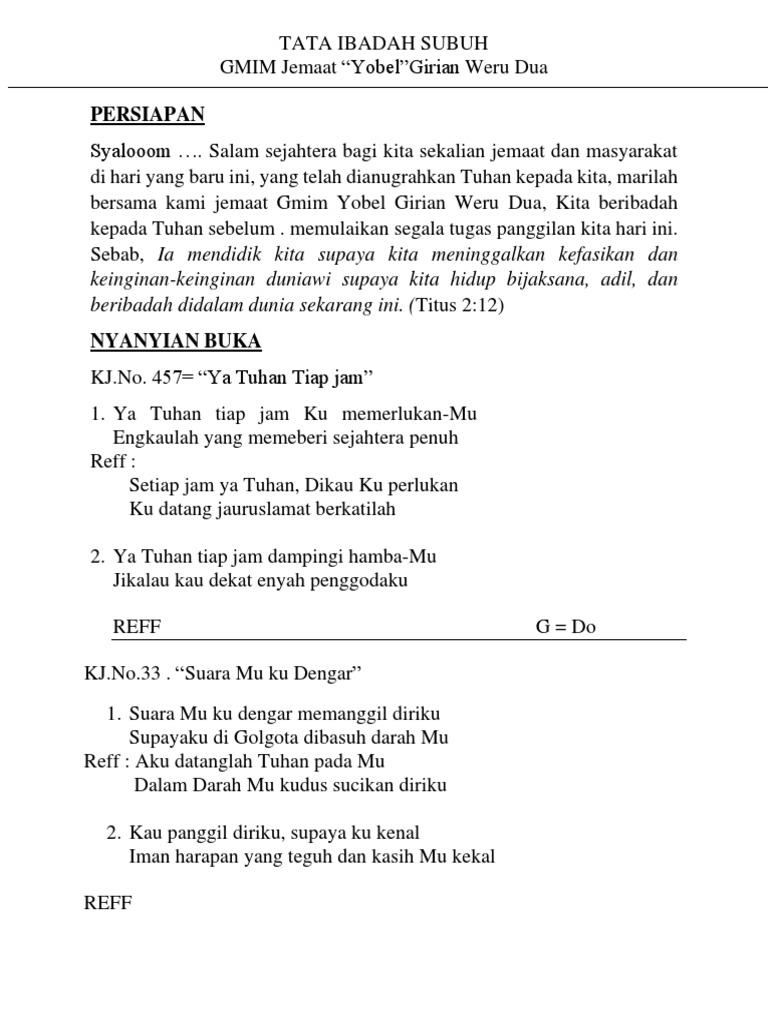 Tata Ibadah Subuh GMIM Yobel | PDF