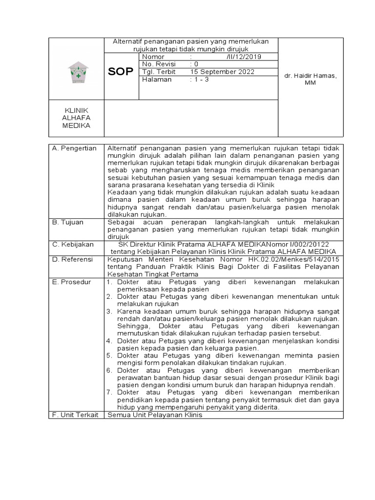 Sop Bab 2 Pasien Rujukan | PDF