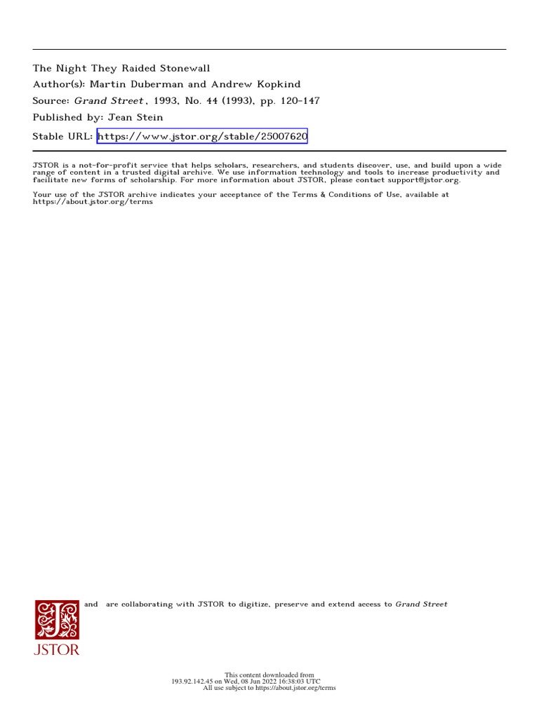 The Night They Raided Stonewall by Martin Duberman & Andrew Kopkind | PDF